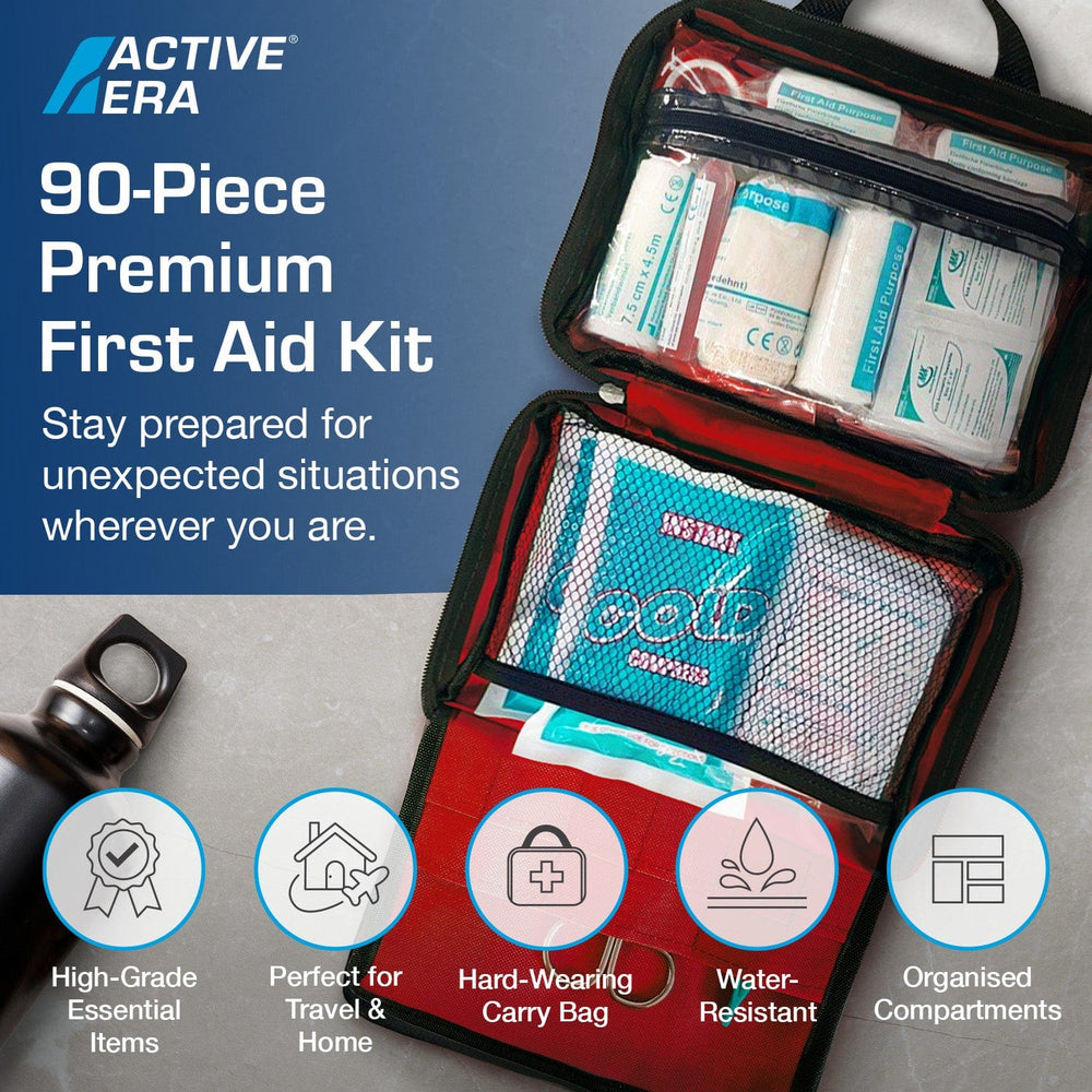 90 Piece Premium First Aid Kit Bag - Red | Free Delivery | Active Era